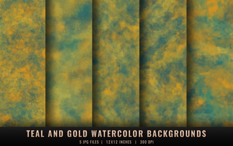 Teal and Gold Watercolor Backgrounds - TemplateMonster