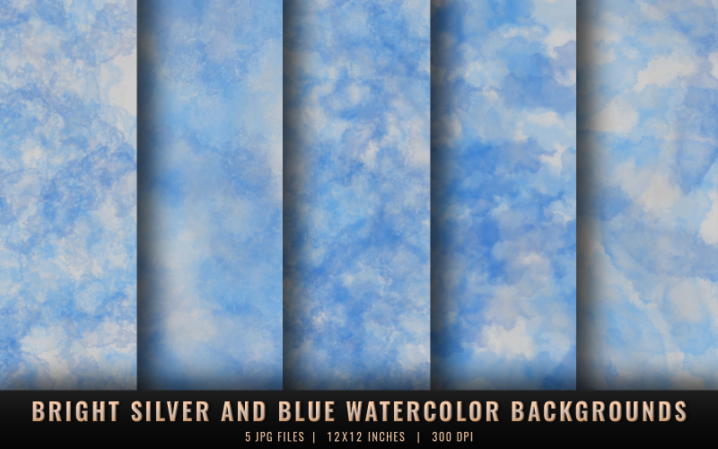 Bright Silver and Blue Watercolor Backgrounds