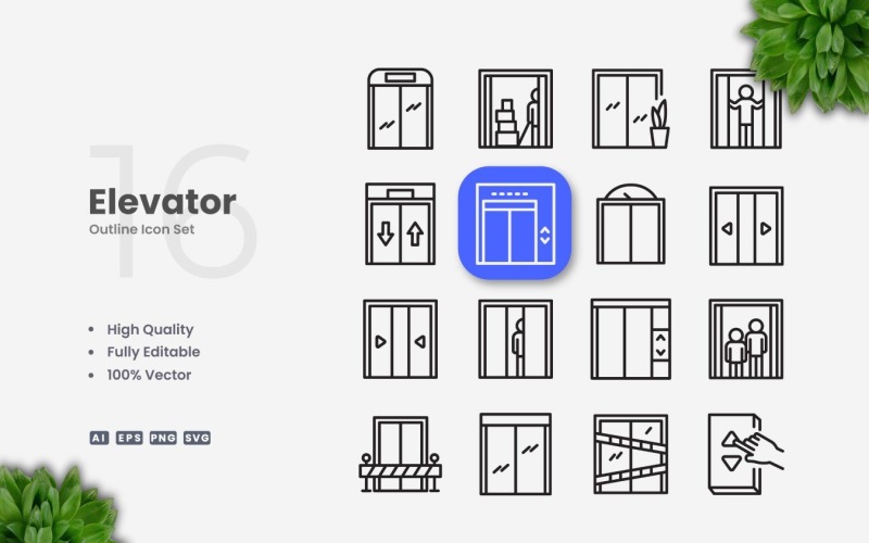 16 Elevator Outline Icon Set #493990 - TemplateMonster