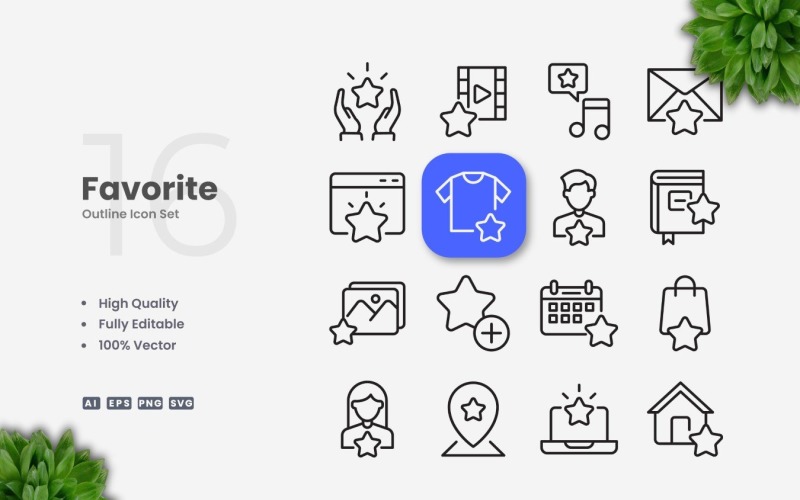 16 Favorite Outline Icon Set #494036 - TemplateMonster