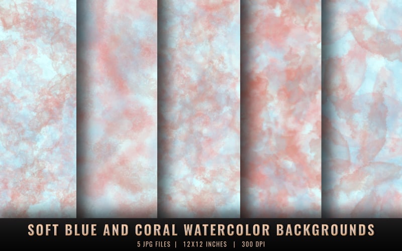 Soft Blue and Coral Watercolor Backgrounds - TemplateMonster