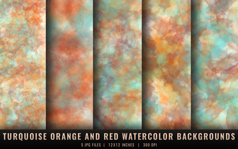 Turquoise Orange and Red Watercolor Backgrounds