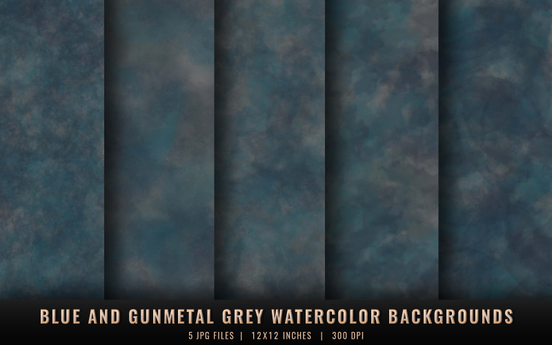 Blue and Gunmetal Grey Watercolor Backgrounds
