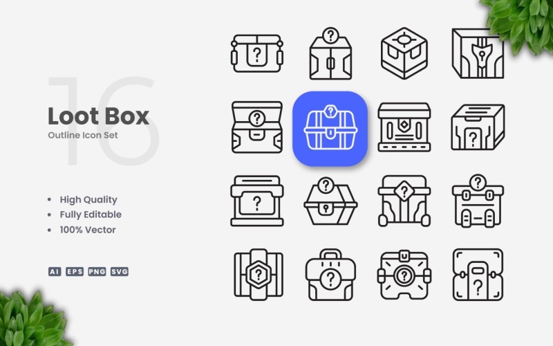 16 Loot Box Outline Icon Set #495079 - TemplateMonster