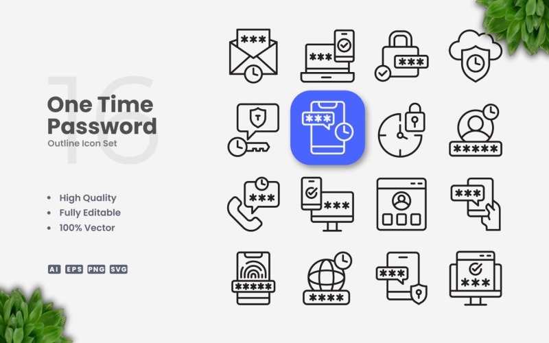 16 One Time Password Outline Icon Set - TemplateMonster