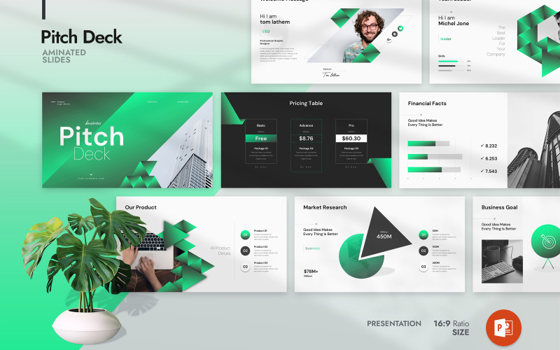 Modelo de apresentação de pitch deck de negócios limpos