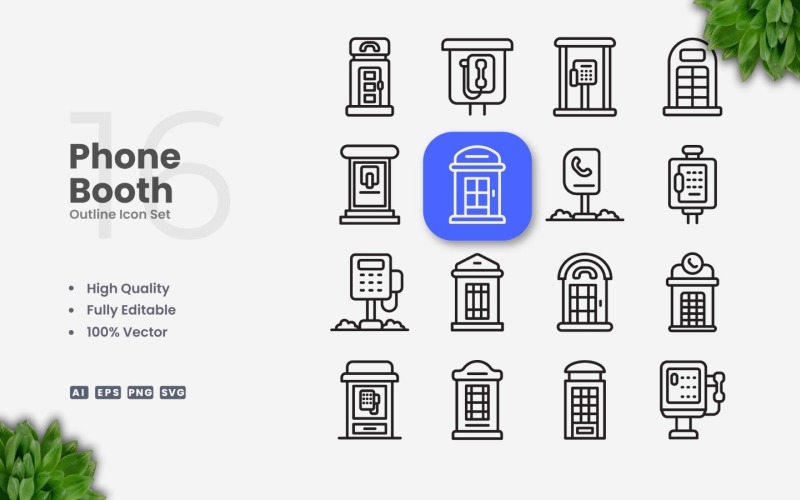 16 Phone Booth Outline Icon Set #496476 - TemplateMonster