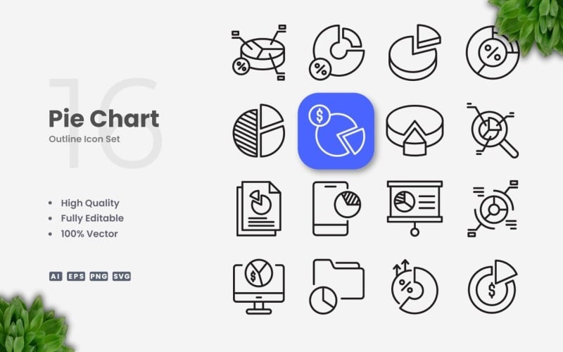 16 Pie Chart Outline Icon Set #496483 - TemplateMonster