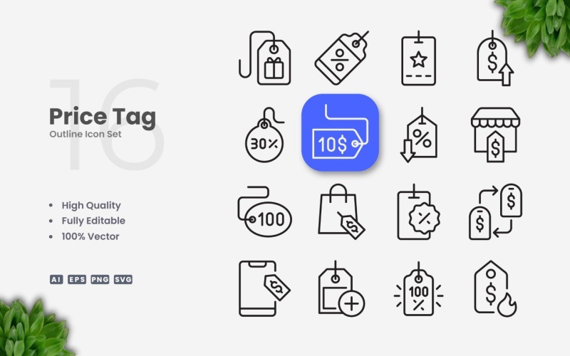 16 Price Tag Outline Icon Set #496650 - TemplateMonster