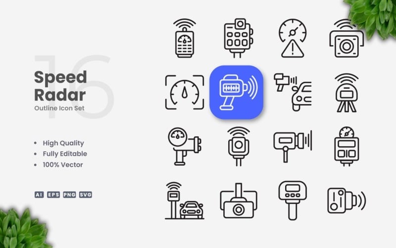 16 Speed Radar Outline Icon Set #497081 - TemplateMonster