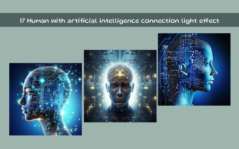 Human with artificial intelligence connection light effect