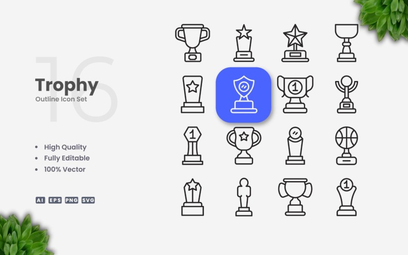 16 Trophy Outline Icon Set #497574 - TemplateMonster