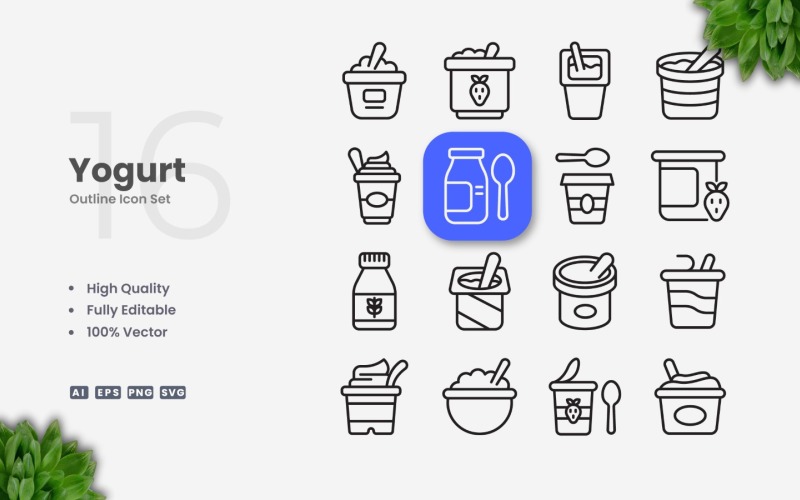 16 Yogurt Outline Icon Set #497768 - TemplateMonster