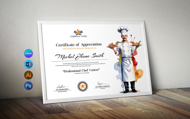 Certificate Template for Best Chef Fast Food and Restaurant Certificate ...
