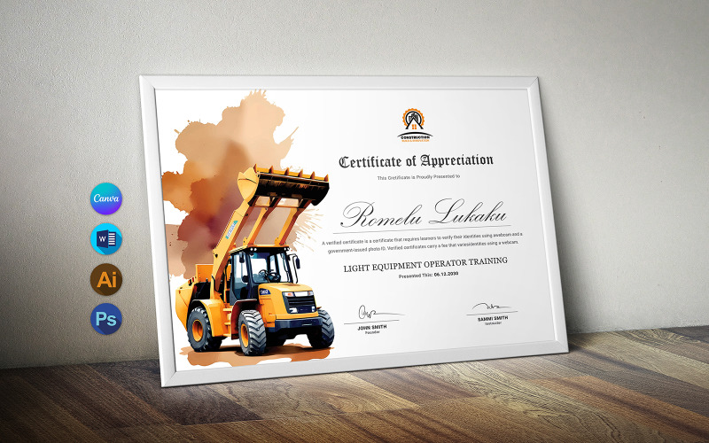 Construction Equipment Operator Certificate - TemplateMonster