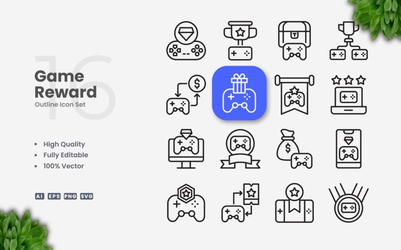 16 Game Reward Outline Icon Set #498483 - TemplateMonster