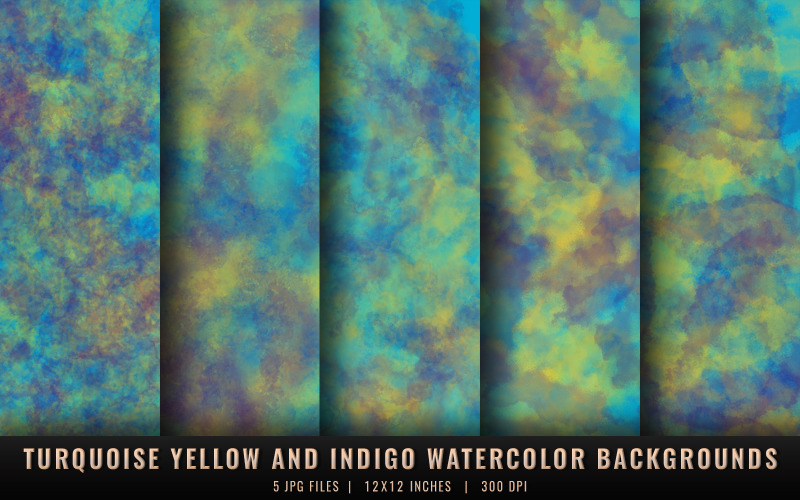Turquoise Yellow and Indigo Watercolor Backgrounds