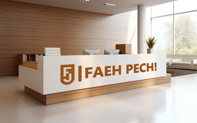 Office counter logo mockup template design - TemplateMonster