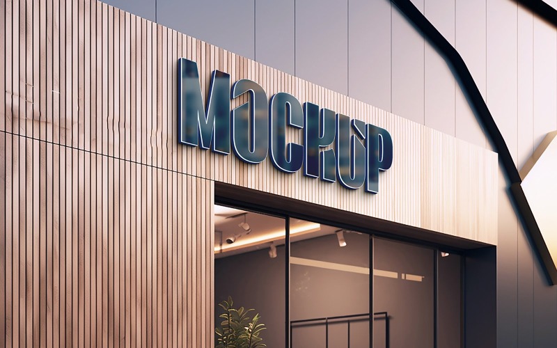 Brown store sign building 3d black logo mockup psd