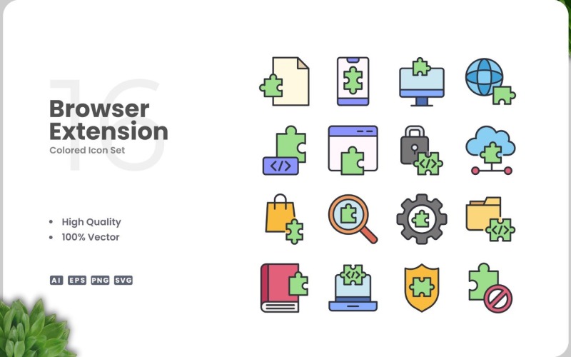 16 Browser Extension Icon Color Set #501794 - TemplateMonster