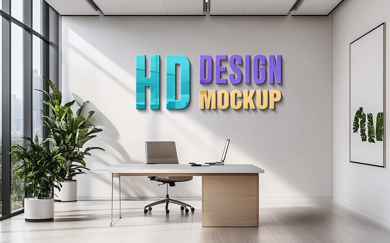 Modern Office Indoor Wall Logo Mockup Office Business Logo Mockup ...