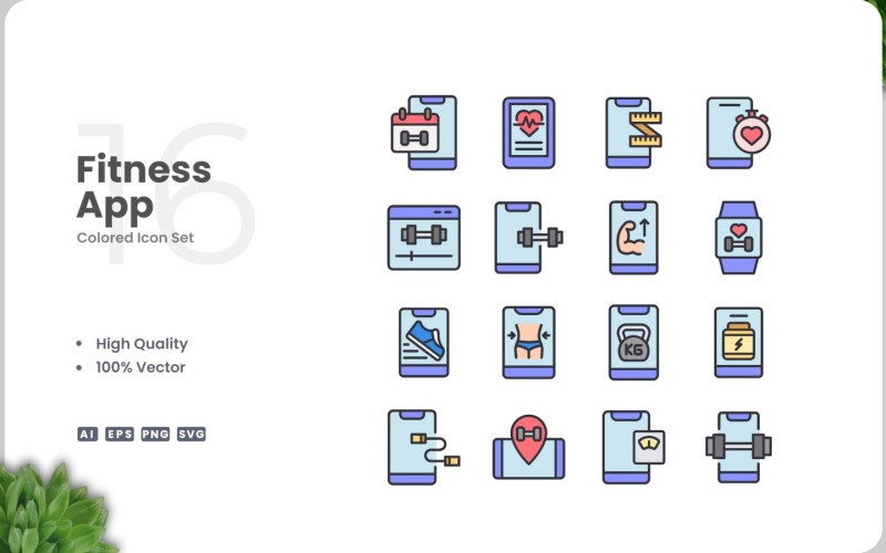 16 Fitness App Icon Color Set #504157 - TemplateMonster