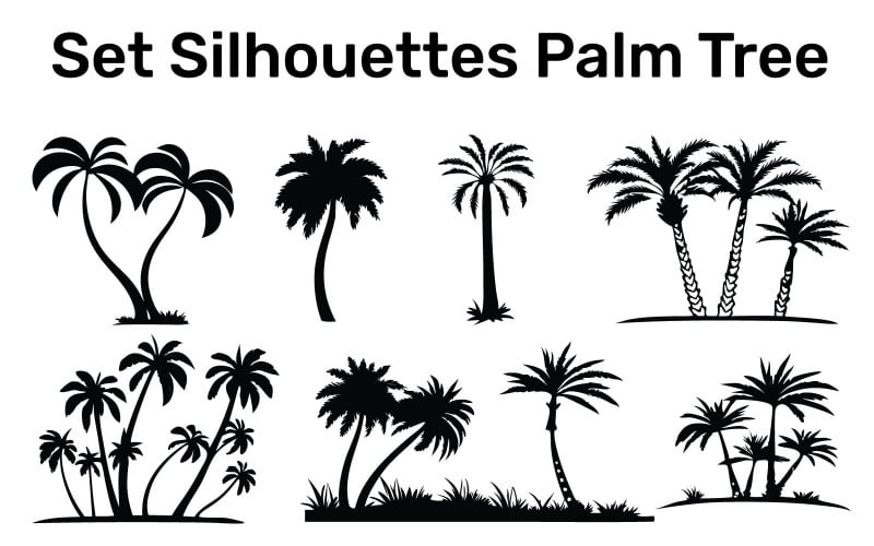 Set Silhouettes Palm Tree, Vector, Easy to Edit