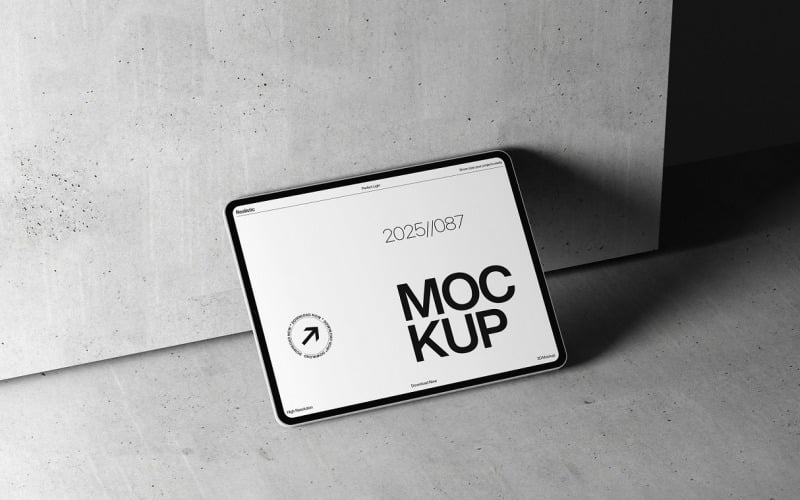 Realistic Tablet Mockup on Textured Concrete Surface