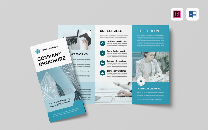 Modelo de Brochura Tríptico | Microsoft Word e Adobe Indesign