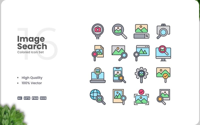 16 Image Search Colored Icons Set #507200 - TemplateMonster