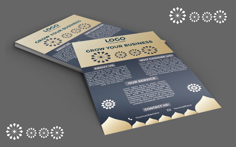 Creative Flyer Design Template in Golden and Blue