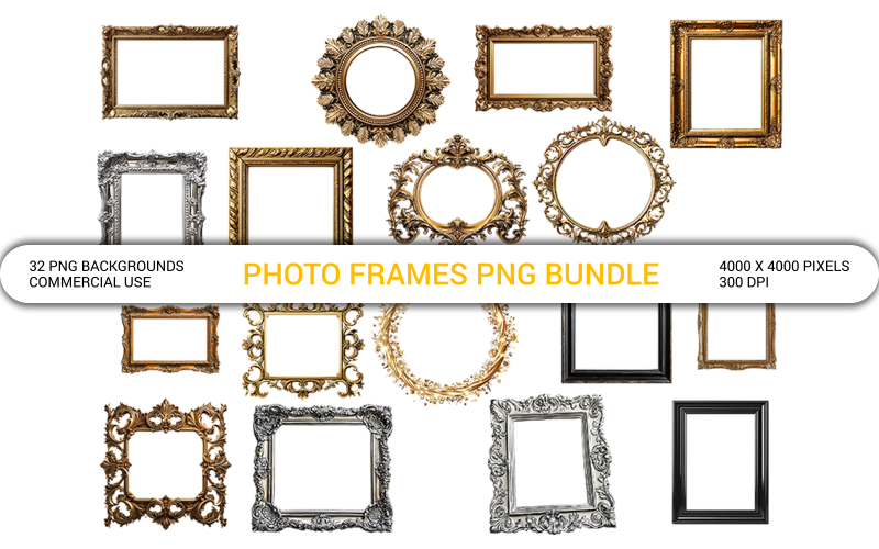 New Photo Frame Png Bundle Elegant Golden Circle Frame Black Frame ...