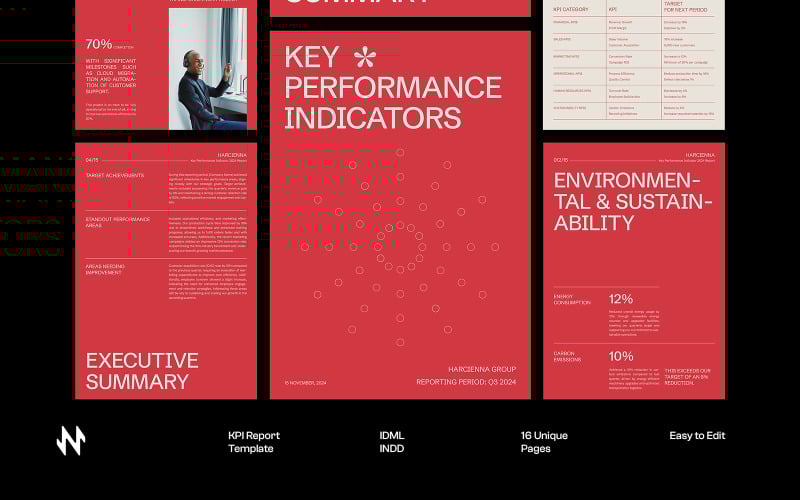 Minimal Red KPI Report Template #510788 - TemplateMonster