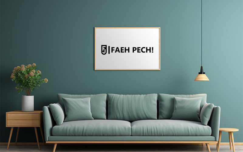 Blue interior logo mockup | interior mockup - TemplateMonster