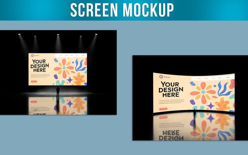 Auditorium Screen Mockup with Standing Man Silhouette