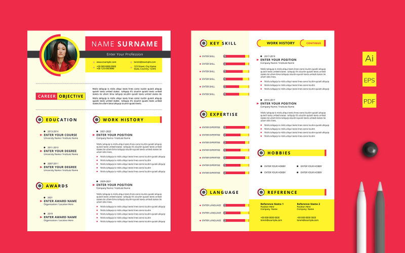 Colorful Printable Resume / CV Template - TemplateMonster