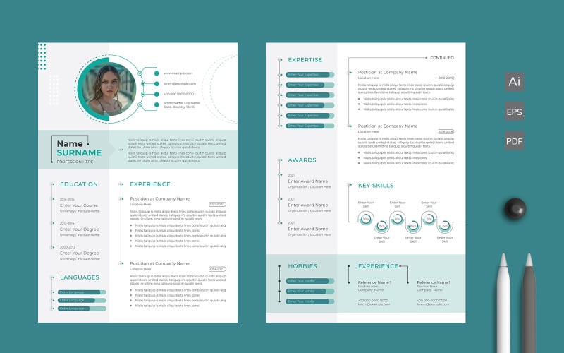 Black Color Two Page CV Layout Printable Resume Template