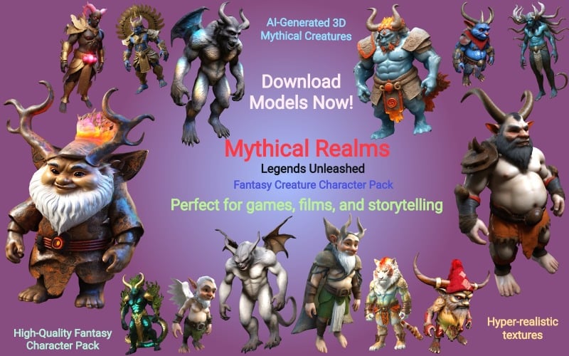 Mythical Realms: Legends Unleashed 3D Model - TemplateMonster