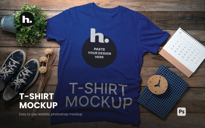 T-shirt Mockup PSD - Realistic T-shirts on the Desk vol005
