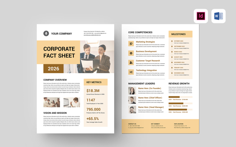 Corporate Fact Sheet | Microsoft Word & Adobe Indesign