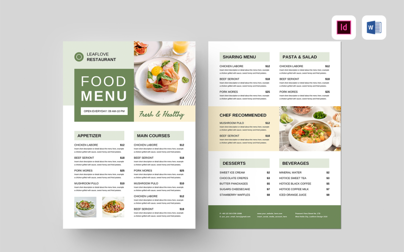 Food Menu | Microsoft Word & Adobe Indesign