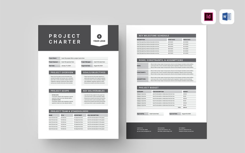 Project Charter Template | Microsoft Word & Adobe Indesign