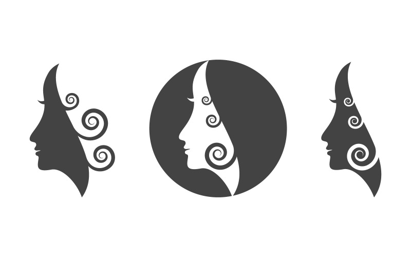 Beautiful Woman hair face character logo illustration v.12