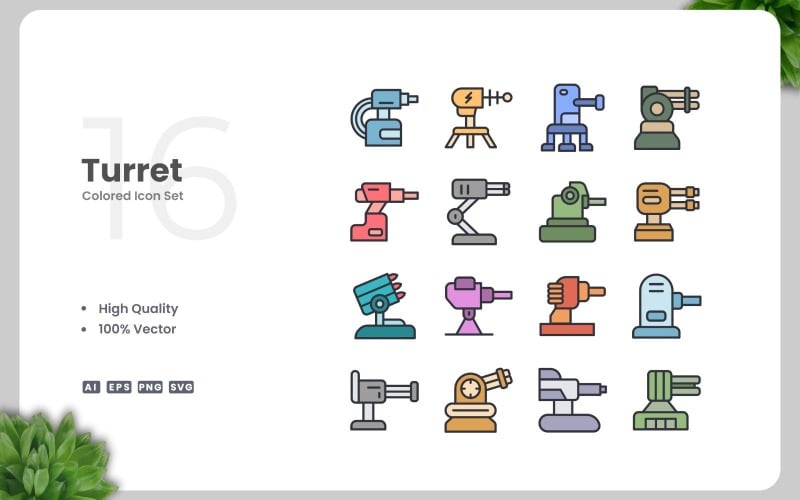 16 Turret Colored Icons Set #514015 - TemplateMonster