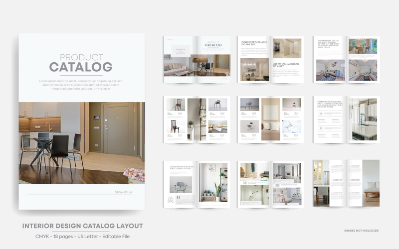 Interior Design Catalog Template – 18 Pages, US Letter, Brown Accents ...