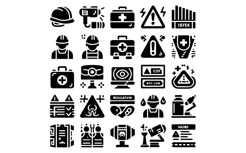 Work safety icon set silhouette vector art - TemplateMonster
