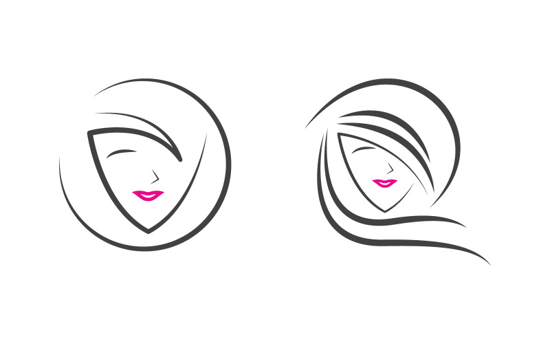 Beautiful Woman hair face character logo illustration v.19