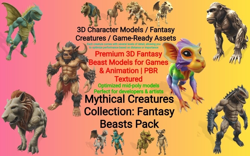 Mythical Creatures Collection: Fantasy Beasts Pack 3D Model