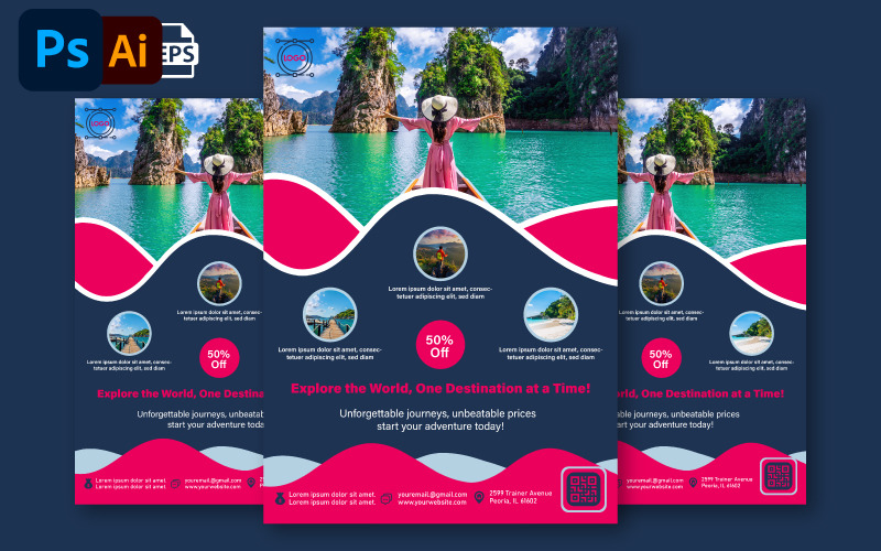 Summer Vacation Flyer Template – Colorful A4 Design for Travel & Events
