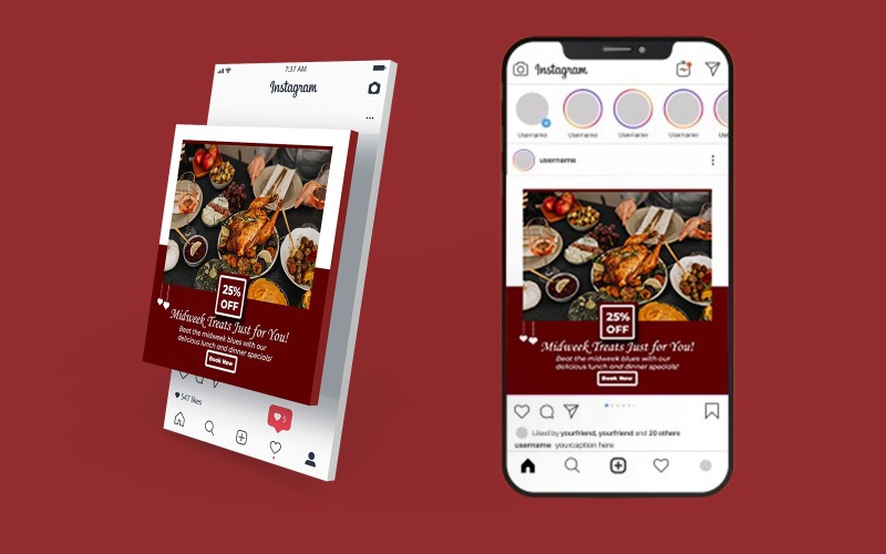 Restaurant and Hotel Social Media Templates | PSD Grill Dinner Post Designs